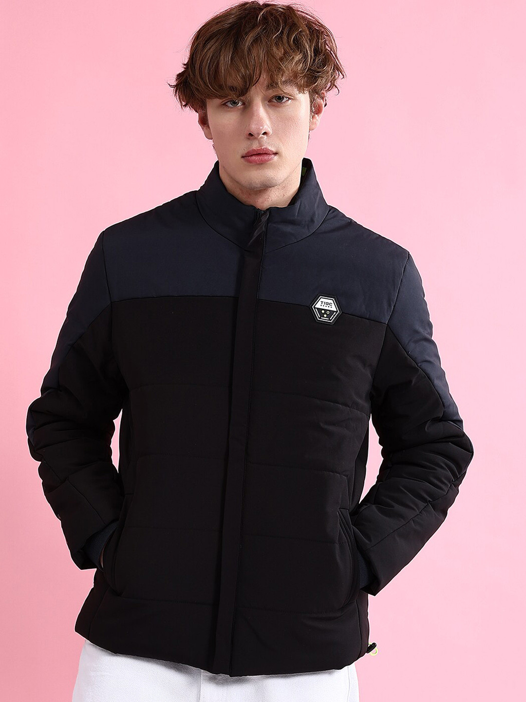 Buy The Indian Garage Co Men Colourblock Zip Front Regular Fit Puffer ...