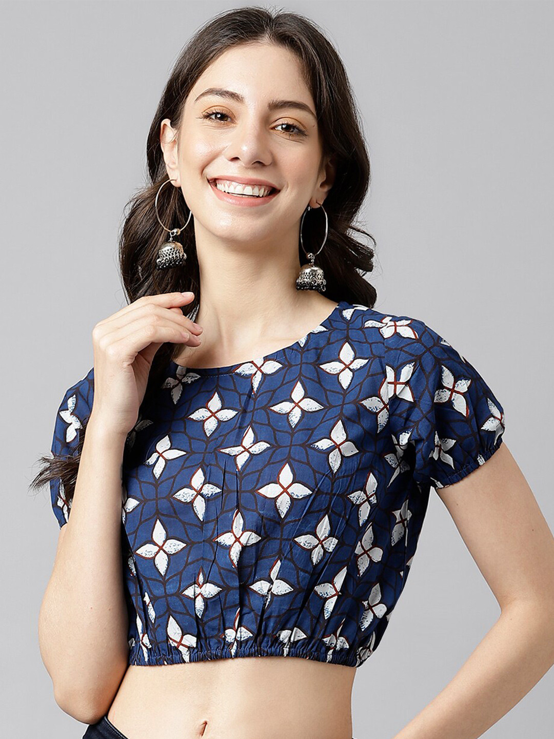 Buy DECKEDUP Ethnic Motifs Printed Cotton Fitted Crop Top - Tops for ...