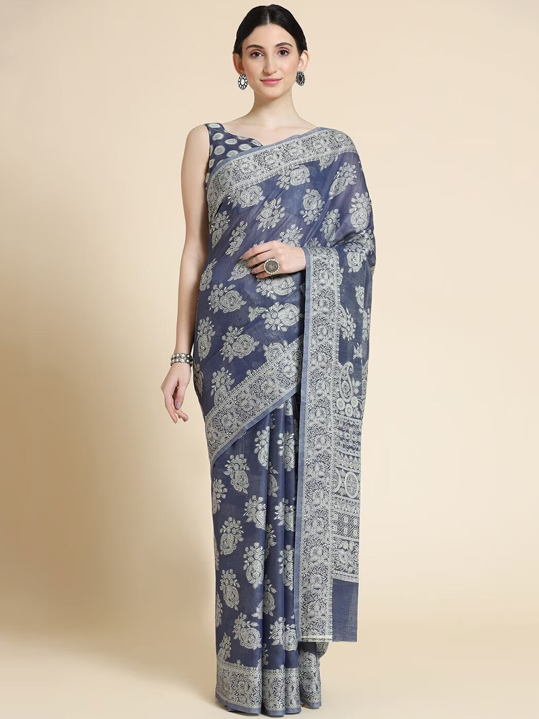 Buy VSaree Floral Printed Kashida Jamdani Saree - Sarees for Women ...