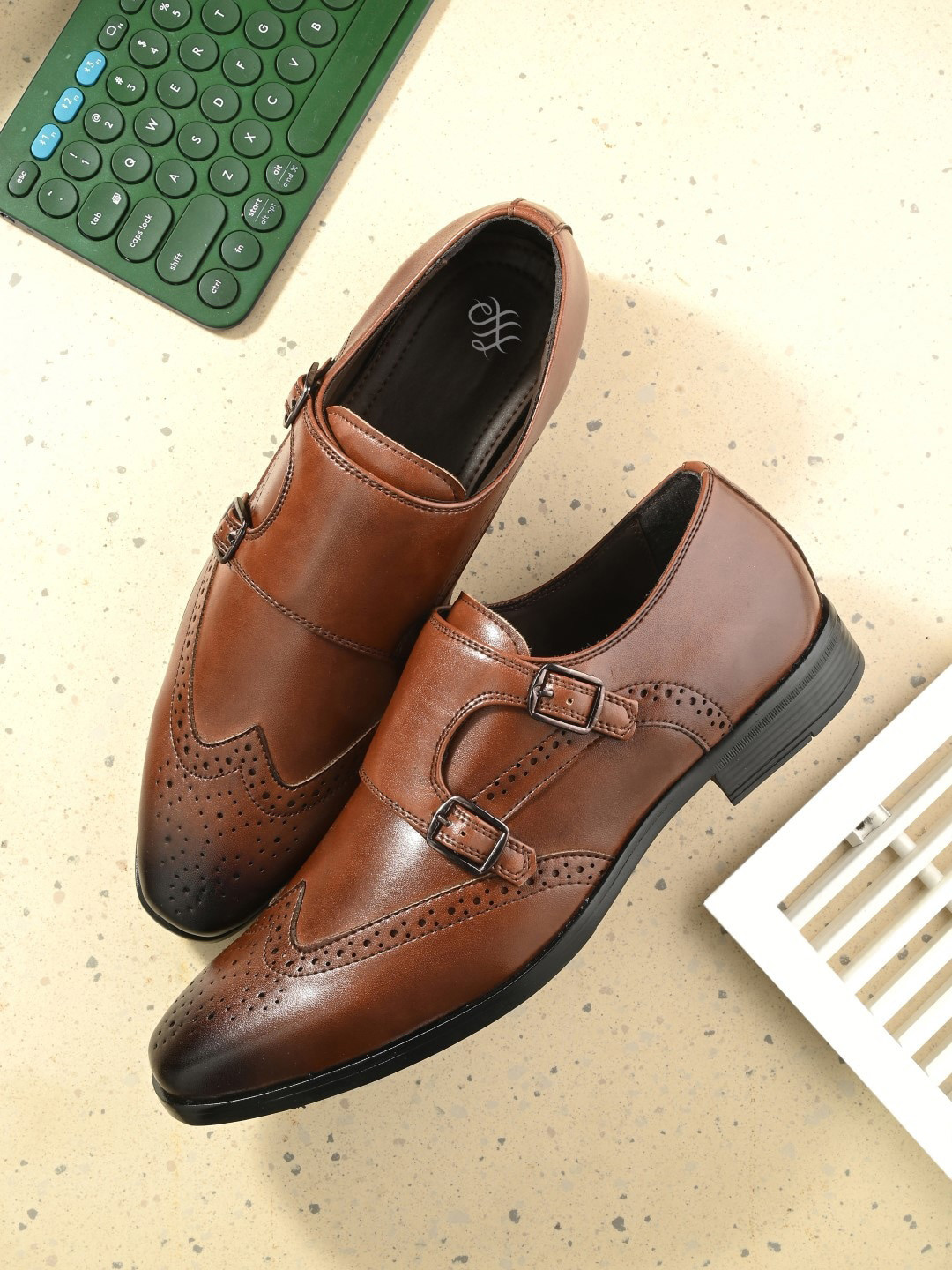 Buy House Of Pataudi Men Perforated Formal Monks - Formal Shoes for Men ...