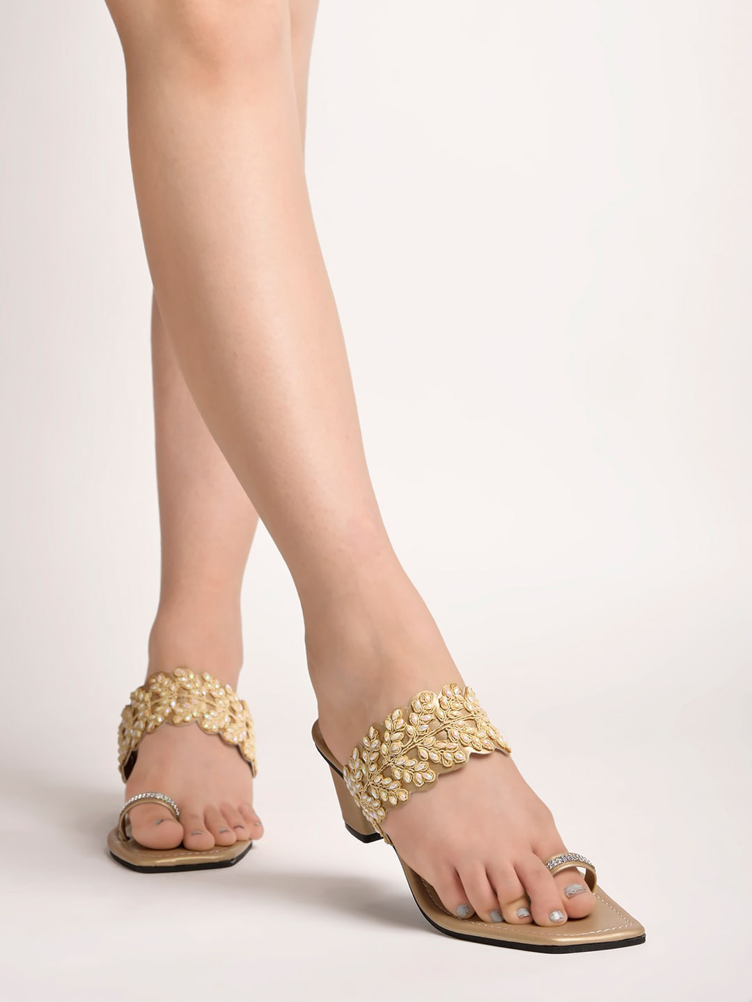 Buy Shoetopia Embellished One Toe Ethnic Block Heels - Heels for Women ...