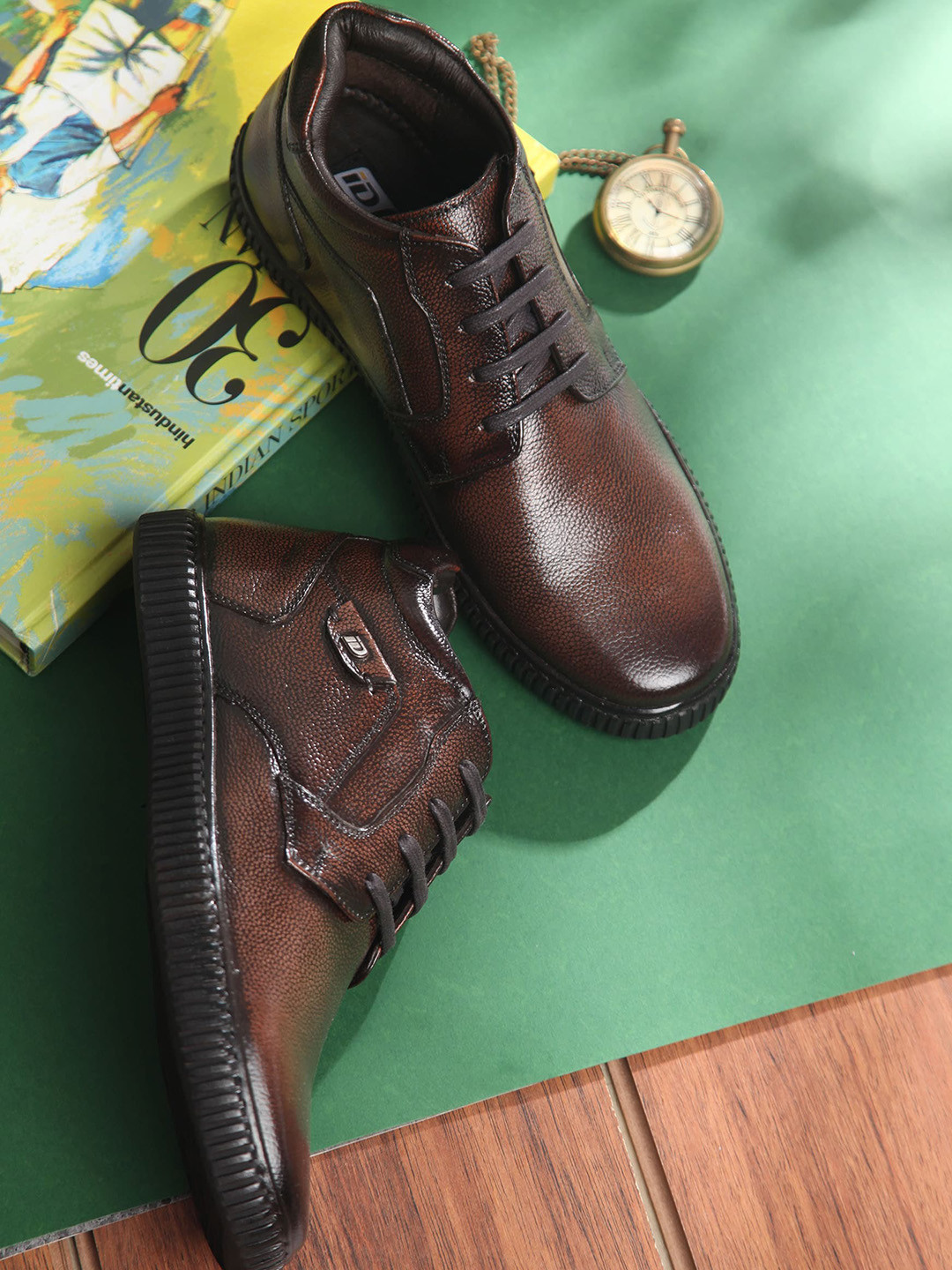 Buy ID Men Textured Leather Lightweight Mid Top Sneakers - Casual Shoes ...