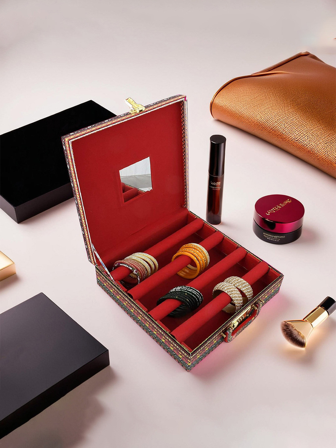 Buy Kuber Industries Maroon & Pink Printed Wooden Bangle Storage Box ...