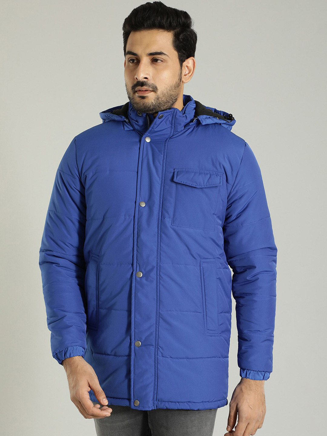 Buy Indian Terrain Hooded Longline Puffer Jacket With Patchwork ...