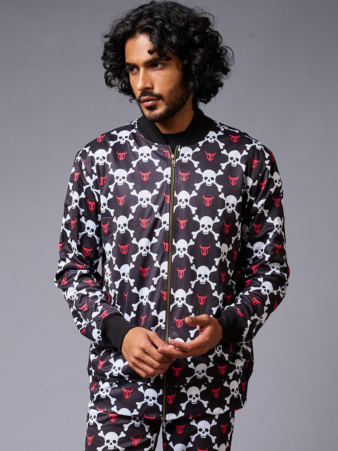 Buy GO DEVIL Skull Printed Bomber Style Jacket With Joggers - Co Ords ...
