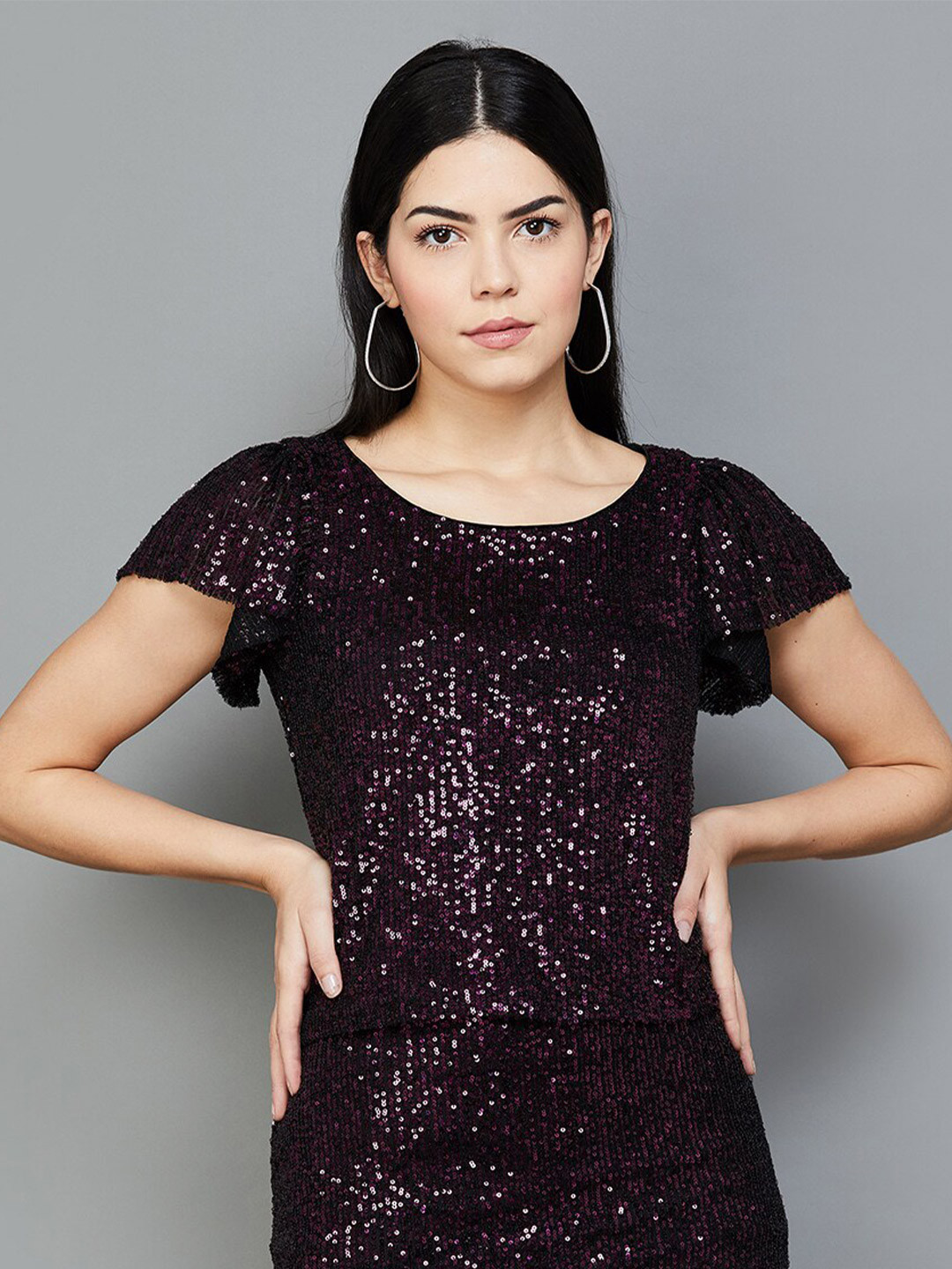Buy CODE By Lifestyle Embellished Flared Sleeve Crop Top - Tops for ...