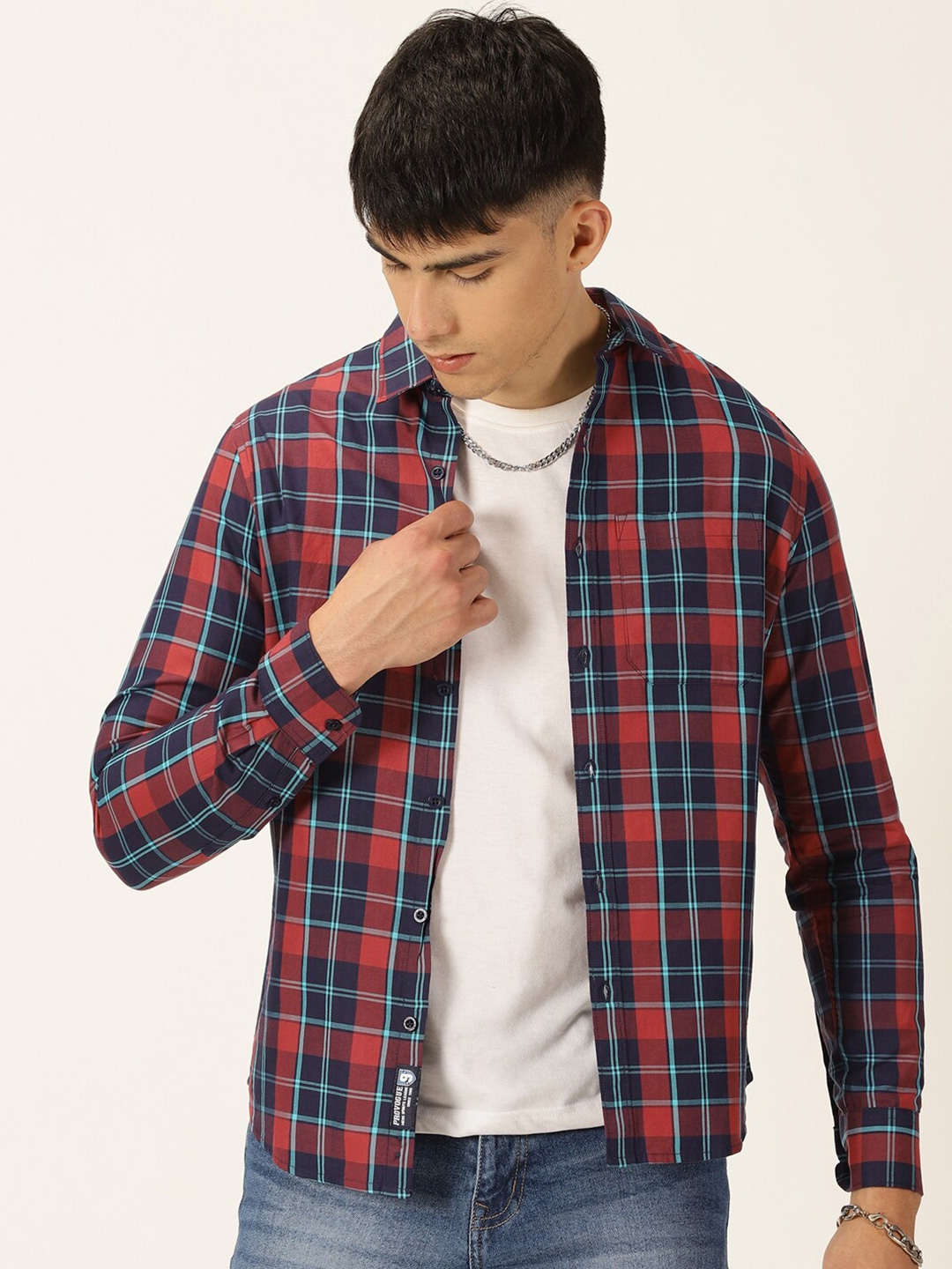 Buy Provogue Classic Slim Fit Tartan Checks Checked Pure Cotton Casual