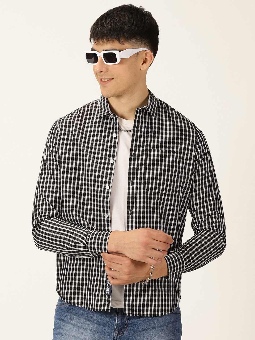 Buy Provogue Classic Slim Fit Gingham Checks Checked Pure Cotton Casual