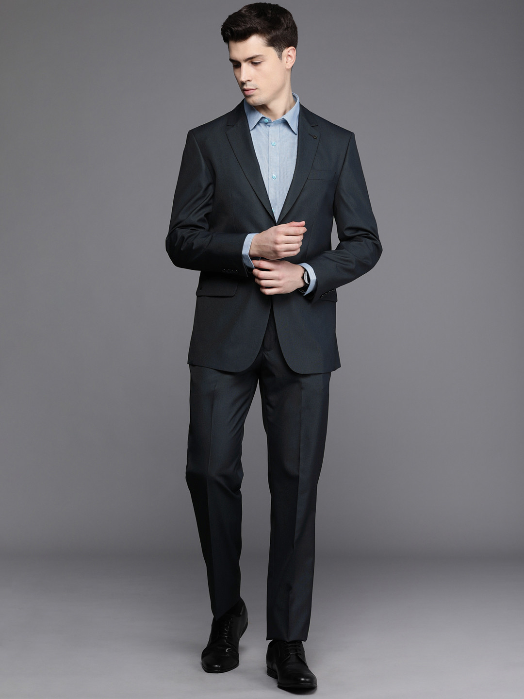 Buy Louis Philippe Regular Fit Self Design Single Breasted 2 Piece ...