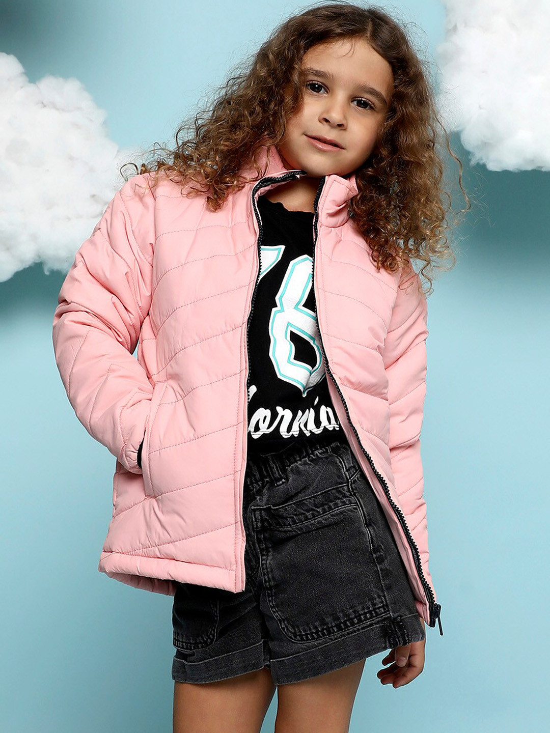 Buy Instafab Girls Stand Collar Long Sleeve Windcheater Zip Detail ...