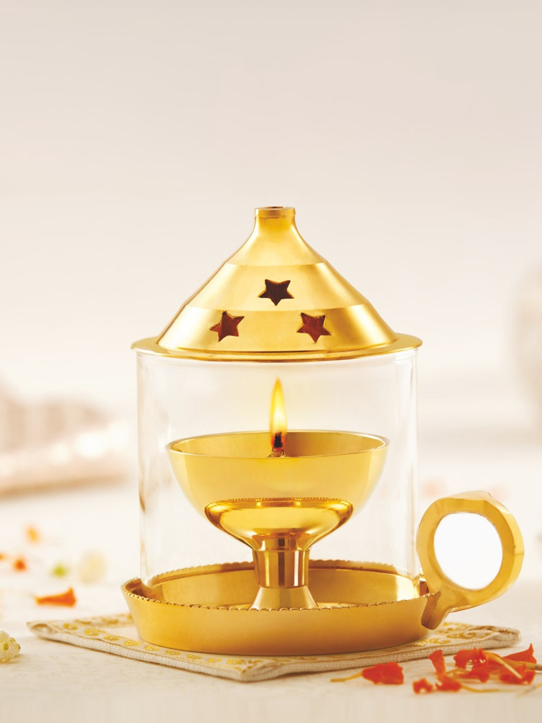 Buy BOROSIL Mangal Diya Brass Decorative Glass Oil Lamp Tea Light ...