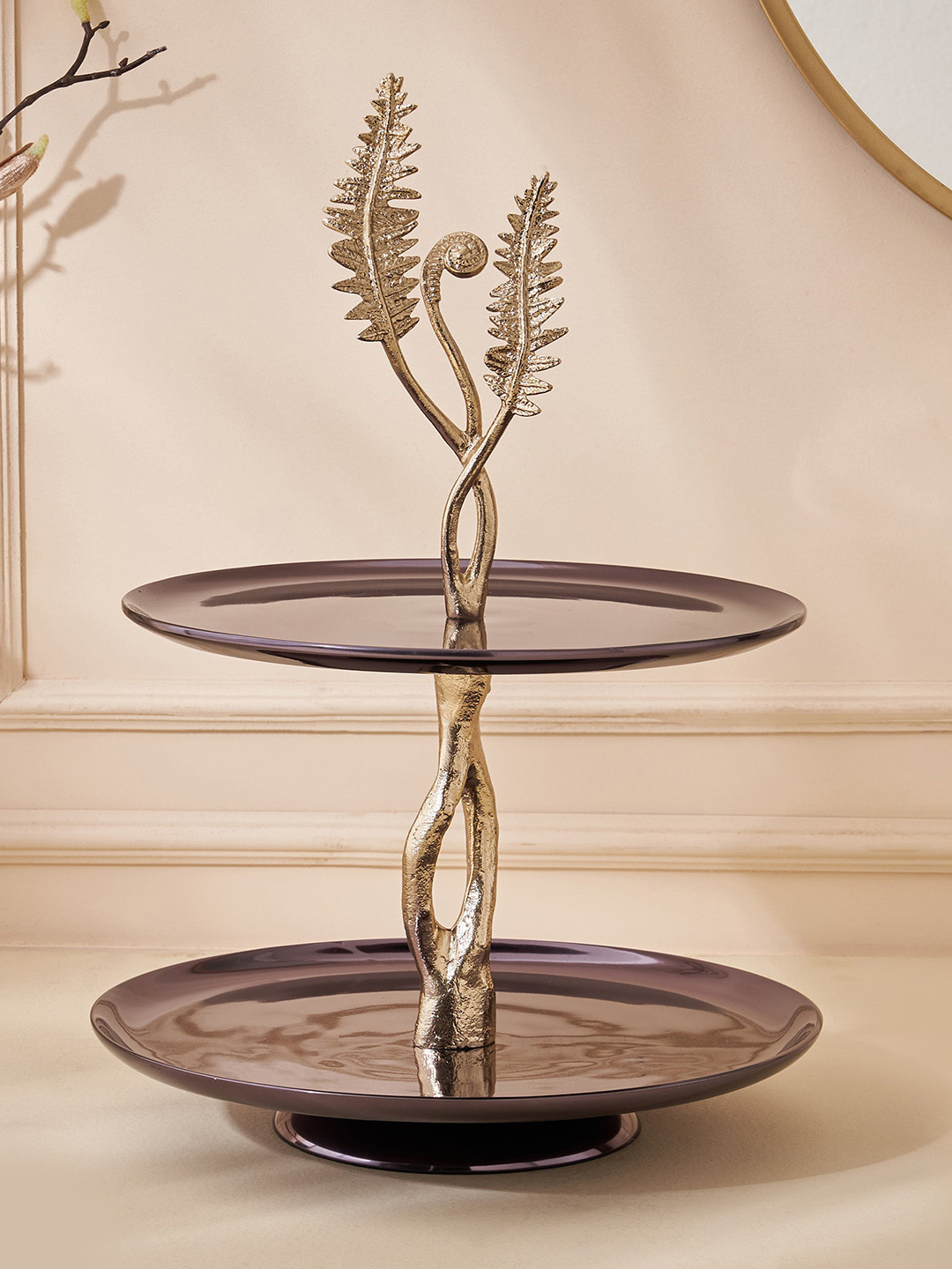 Buy Home Centre Black Aluminium Fern Two Tier Cake Stand - Cake Stand ...