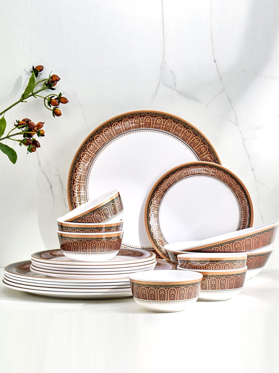 Buy Home Centre Red & White 20 Pieces Printed Melamine Glossy Dinner ...