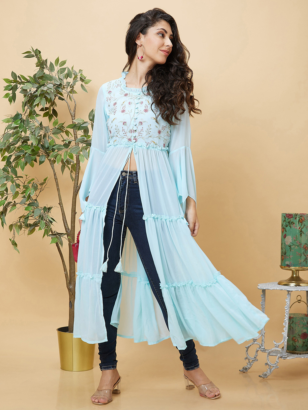 Buy Globus Floral Embroidered High Slit Fusion Kurta - Kurtas for Women ...