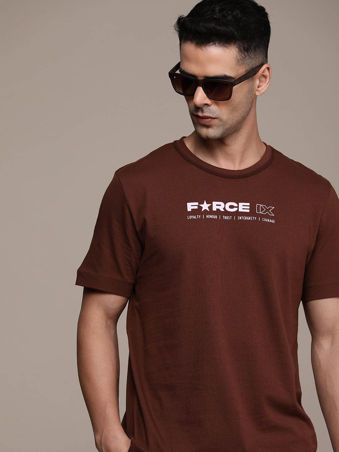 Buy FORCE IX Men Brand Logo Printed Pure Cotton T Shirt - Tshirts for ...