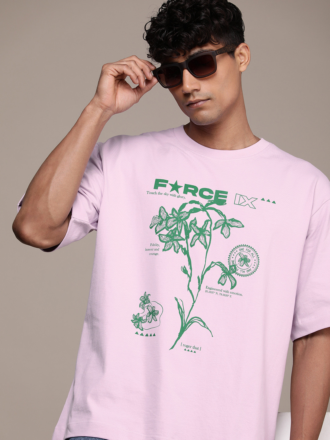 Buy FORCE IX Printed Drop Shoulder Sleeves Pure Cotton Oversized T ...