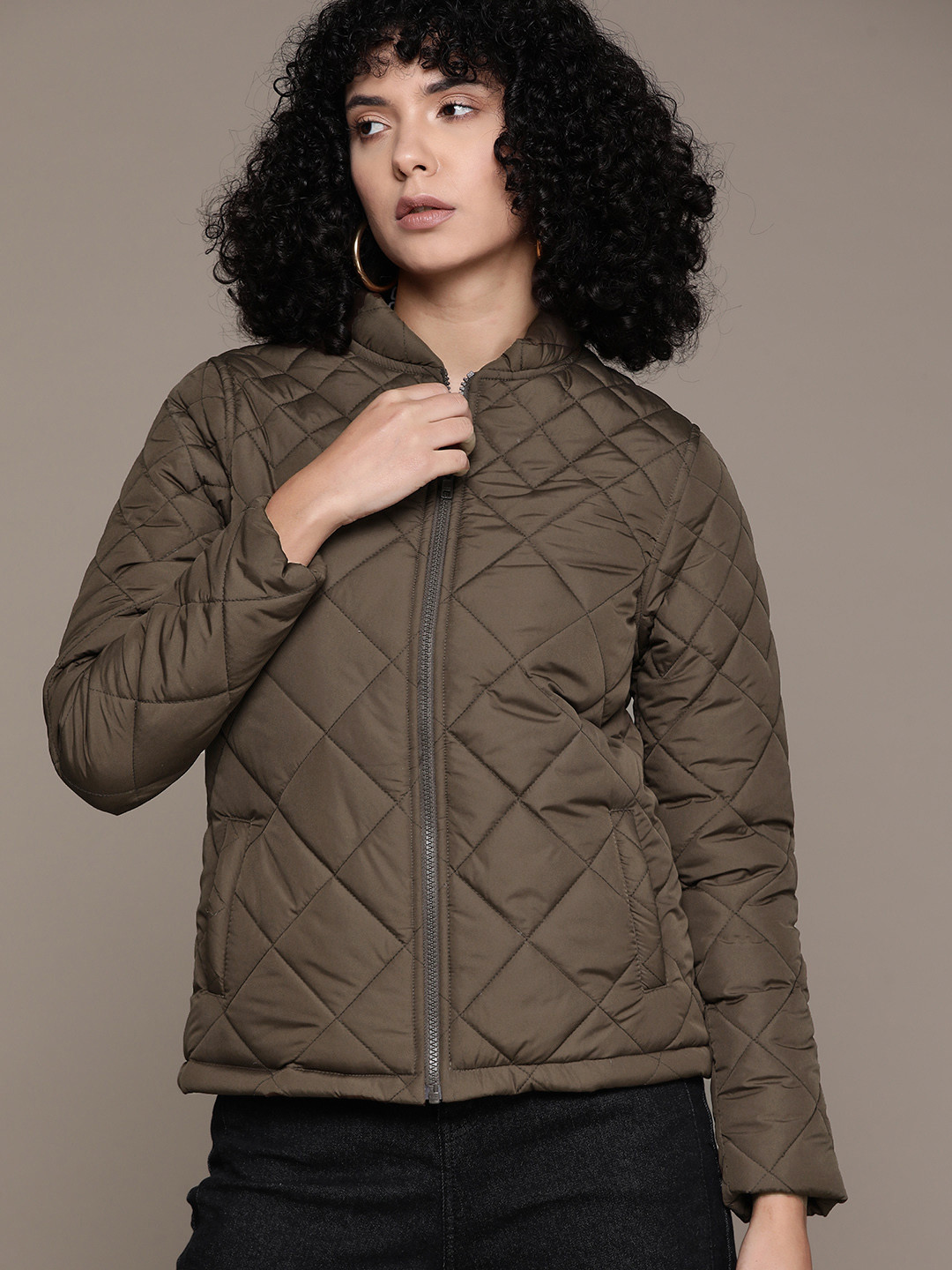 Buy Roadster Women Solid Windcheater Outdoor Quilted Jacket - Jackets ...