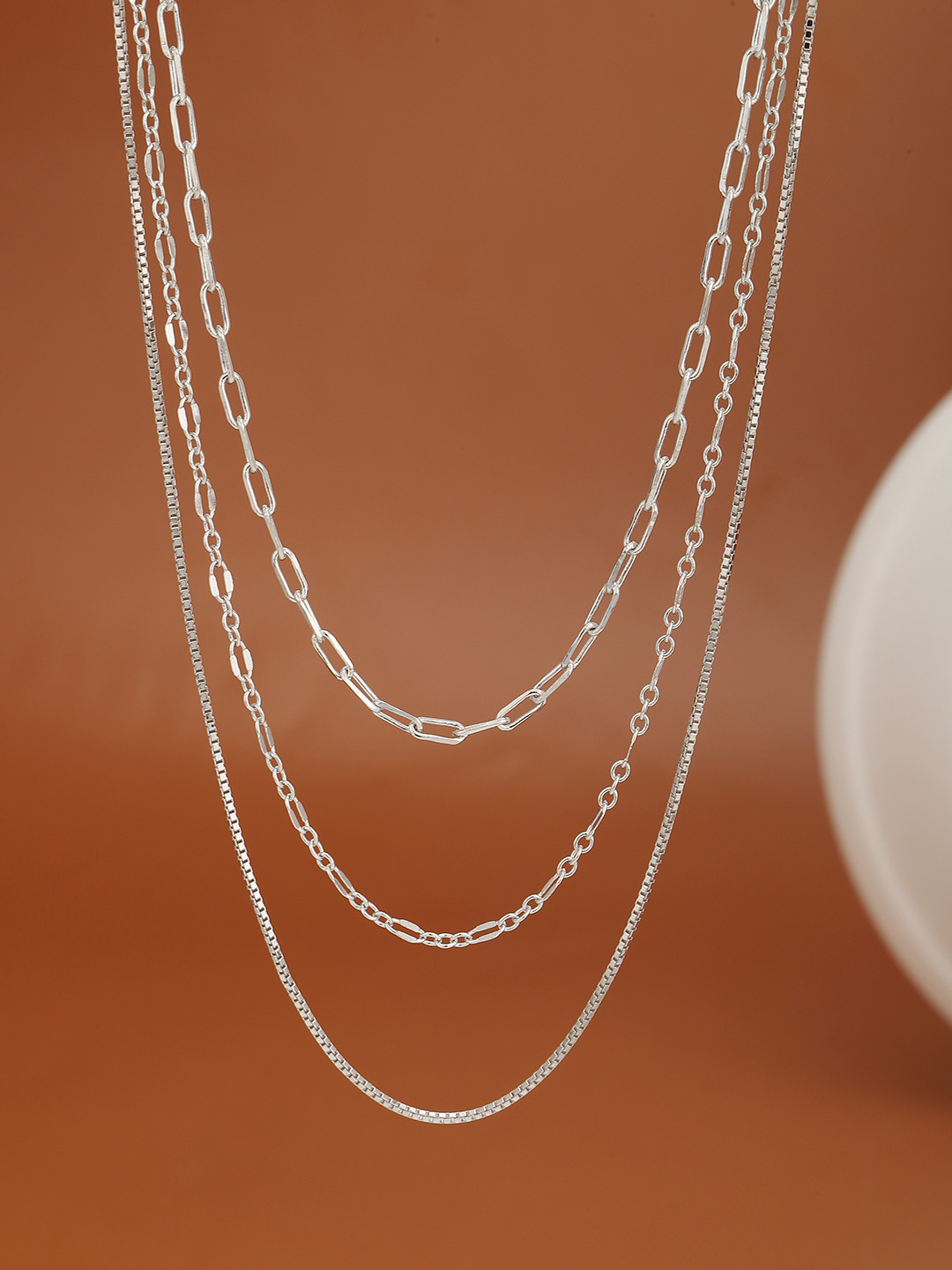 Buy Carlton London Brass Rhodium Plated Triple Chain Necklace ...