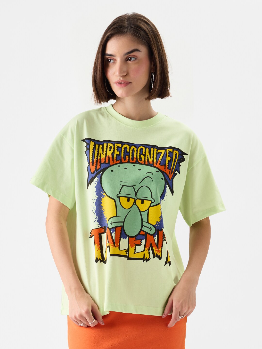 Buy The Souled Store Green Spongebob Printed Oversized Pure Cotton T ...