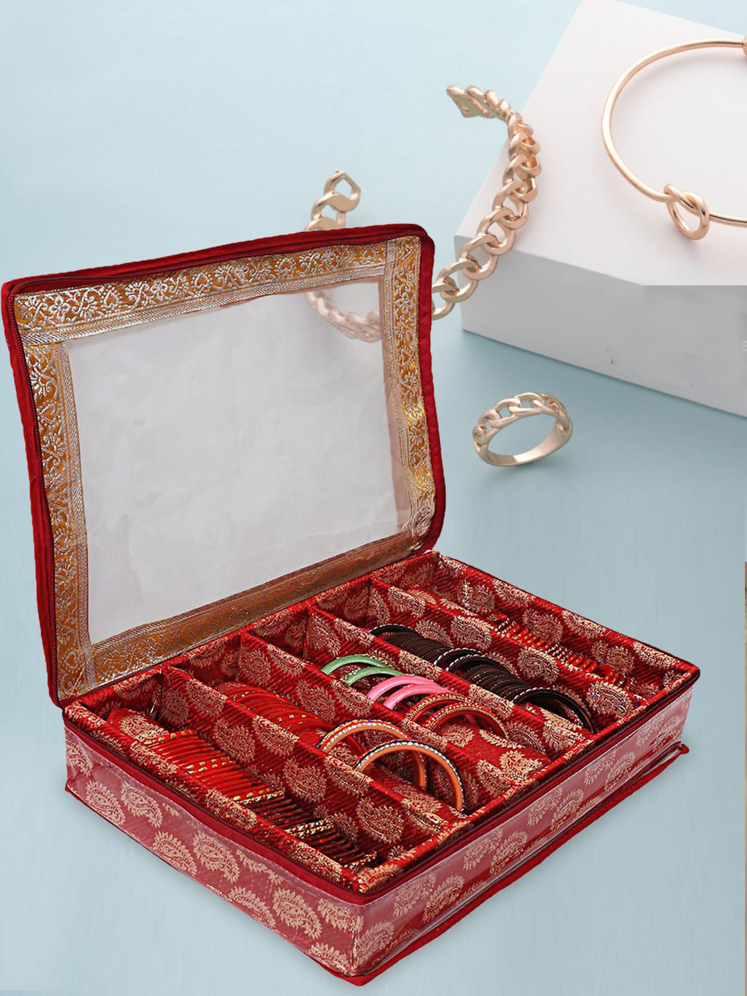 Buy Kuber Industries Red 2 Pieces 4 Rod Bangle Storage Box Organisers ...