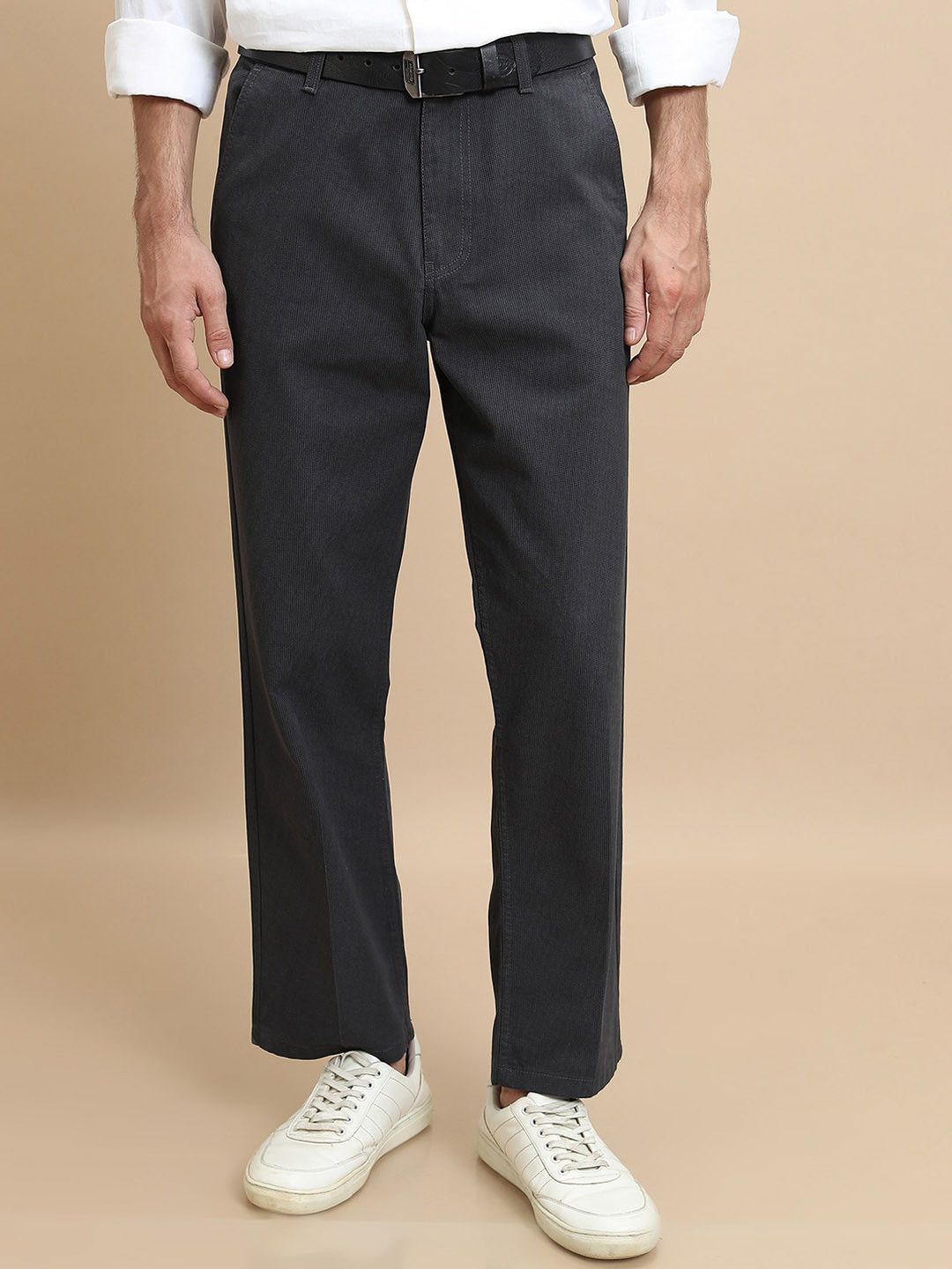 Buy HIGHLANDER Men Charcoal Mid Rise Cotton Trousers - Trousers for Men ...