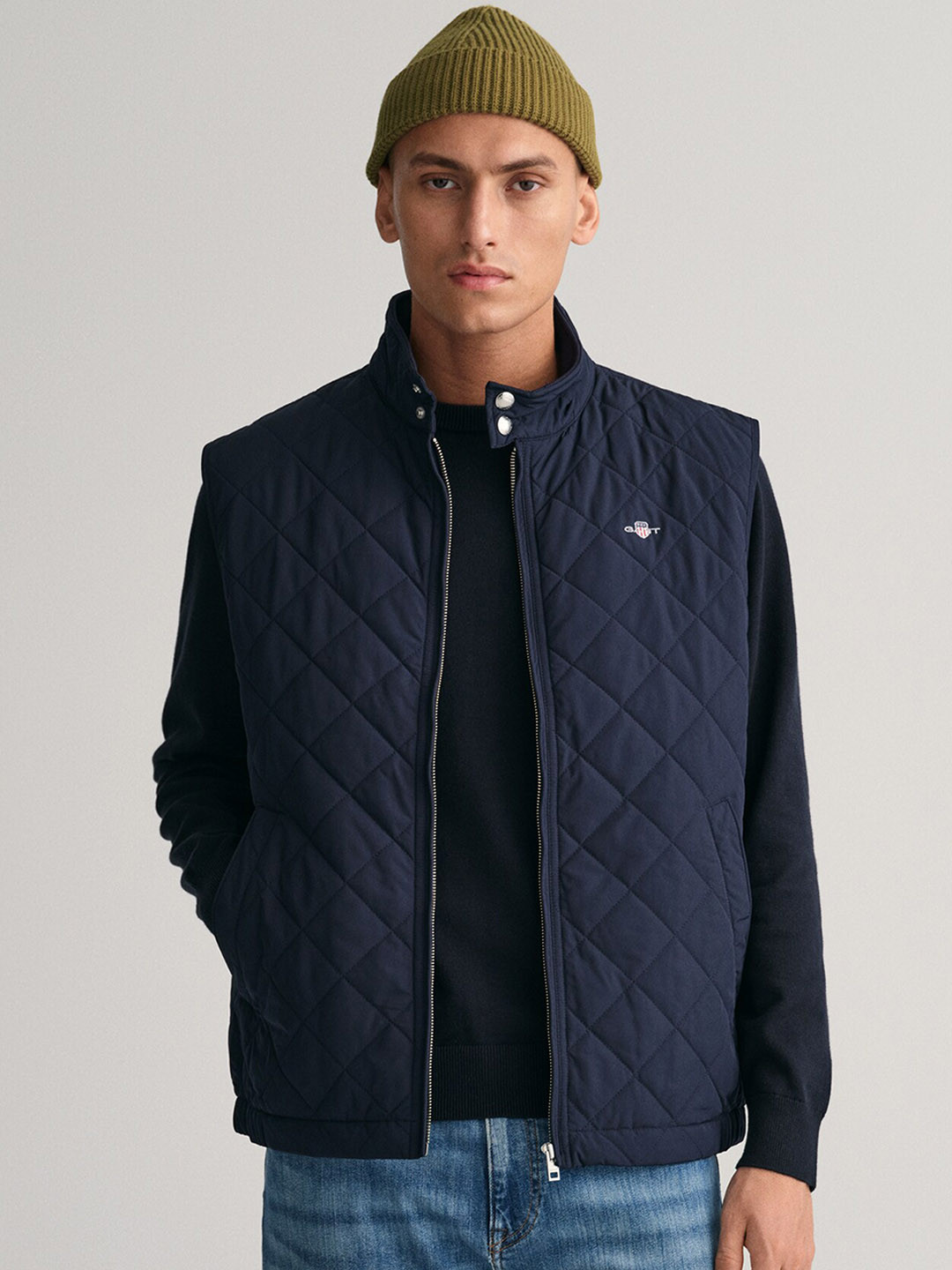 Buy GANT Mock Collar Sleeveless Quilted Jacket - Jackets for Men ...