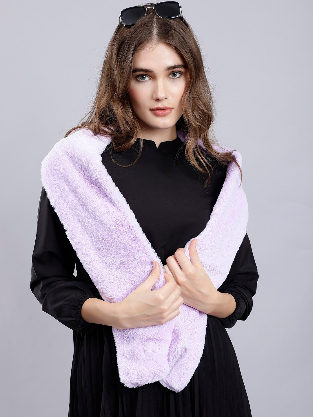 Buy ANVI Be Yourself Lavender Solid Faux Fur Acrylic Muffler - Mufflers ...