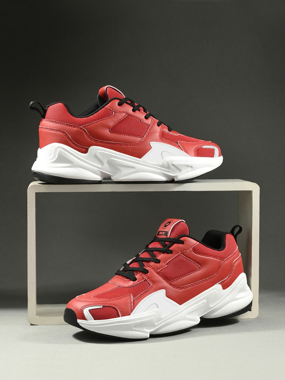 Buy HRX By Hrithik Roshan Men Red & White Textured Chunky Sneakers ...