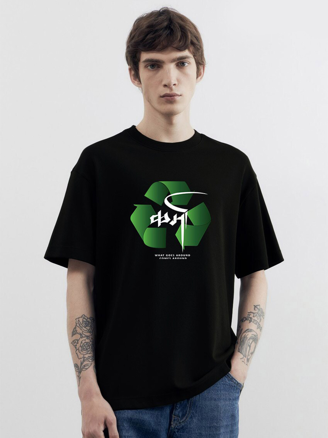 Buy MISCHIEF MONKEY Graphic Printed Pure Cotton Oversized T Shirt ...