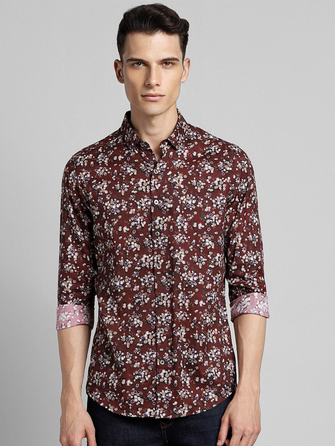 Buy SIMON CARTER LONDON Slim Fit Floral Printed Pure Cotton Casual ...