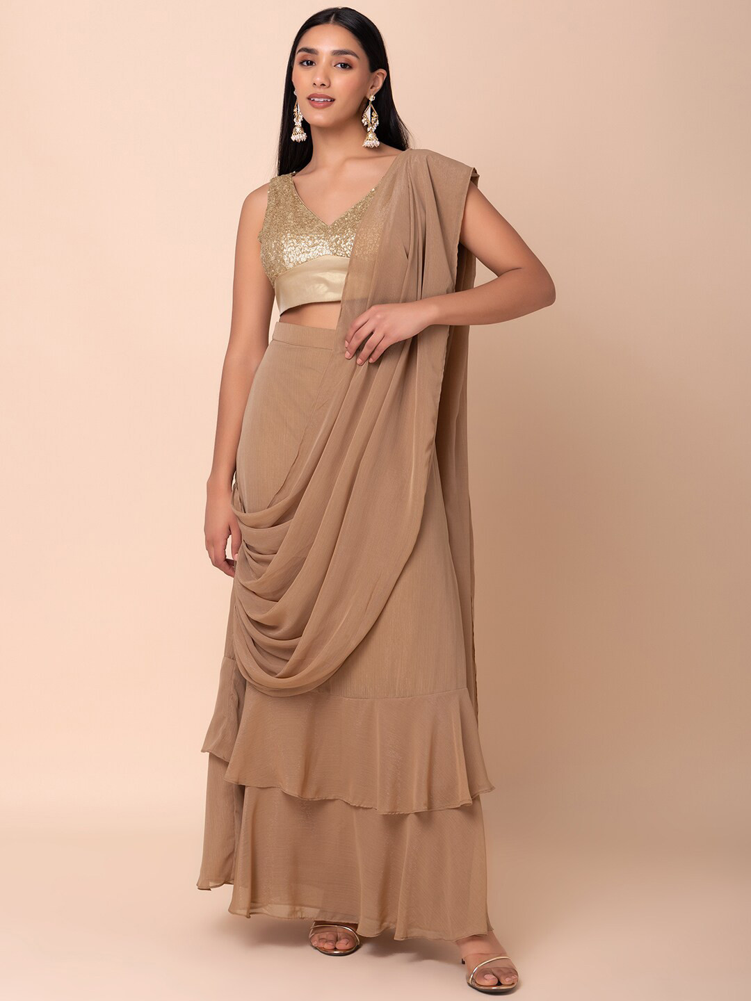 Buy INDYA Ruffled Ready To Wear Saree - Sarees for Women 25603918 | Myntra