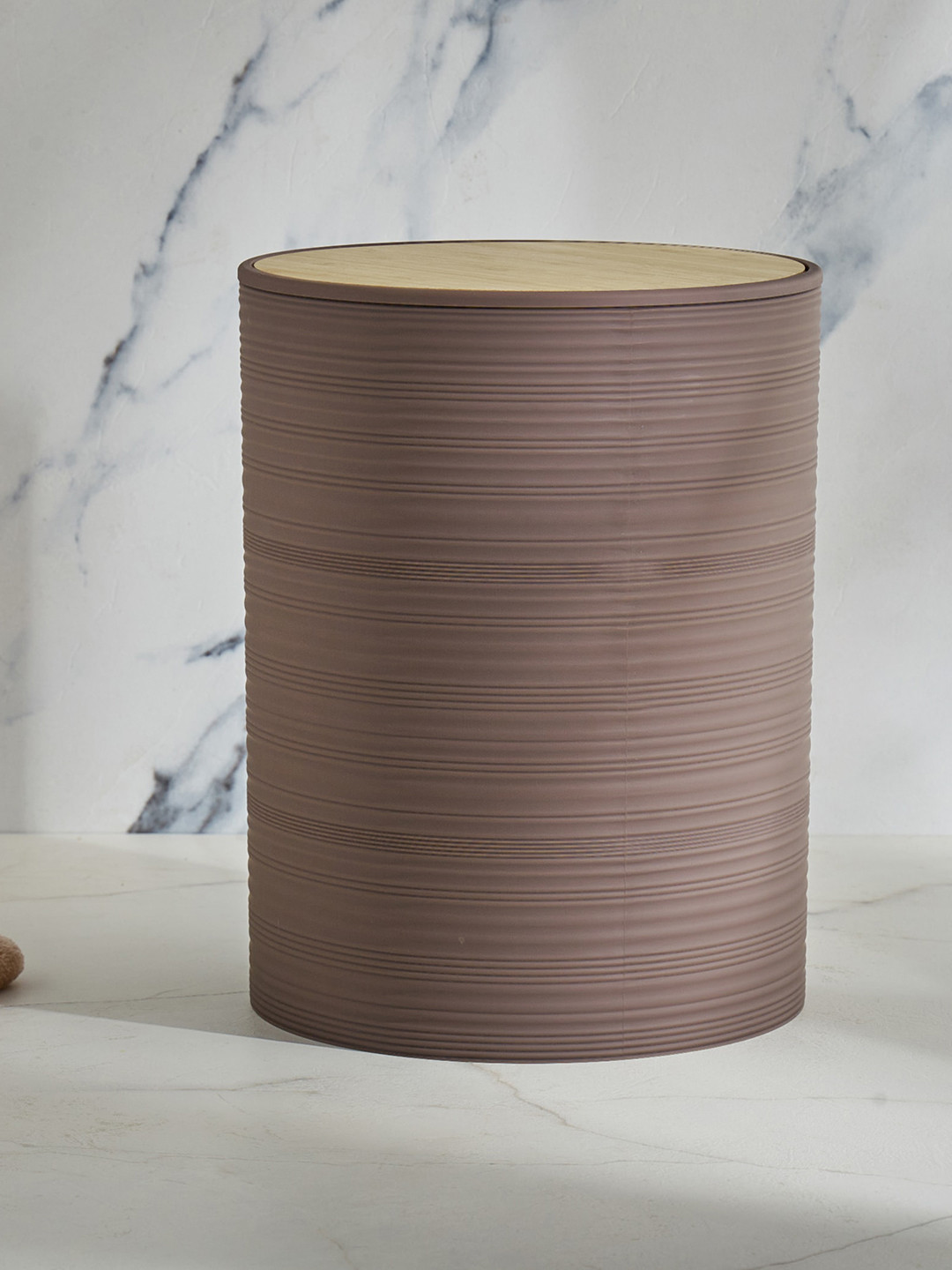 Buy Home Centre Intelio Drake Brown Rubber Waste Bin With Bamboo Lid 6L ...