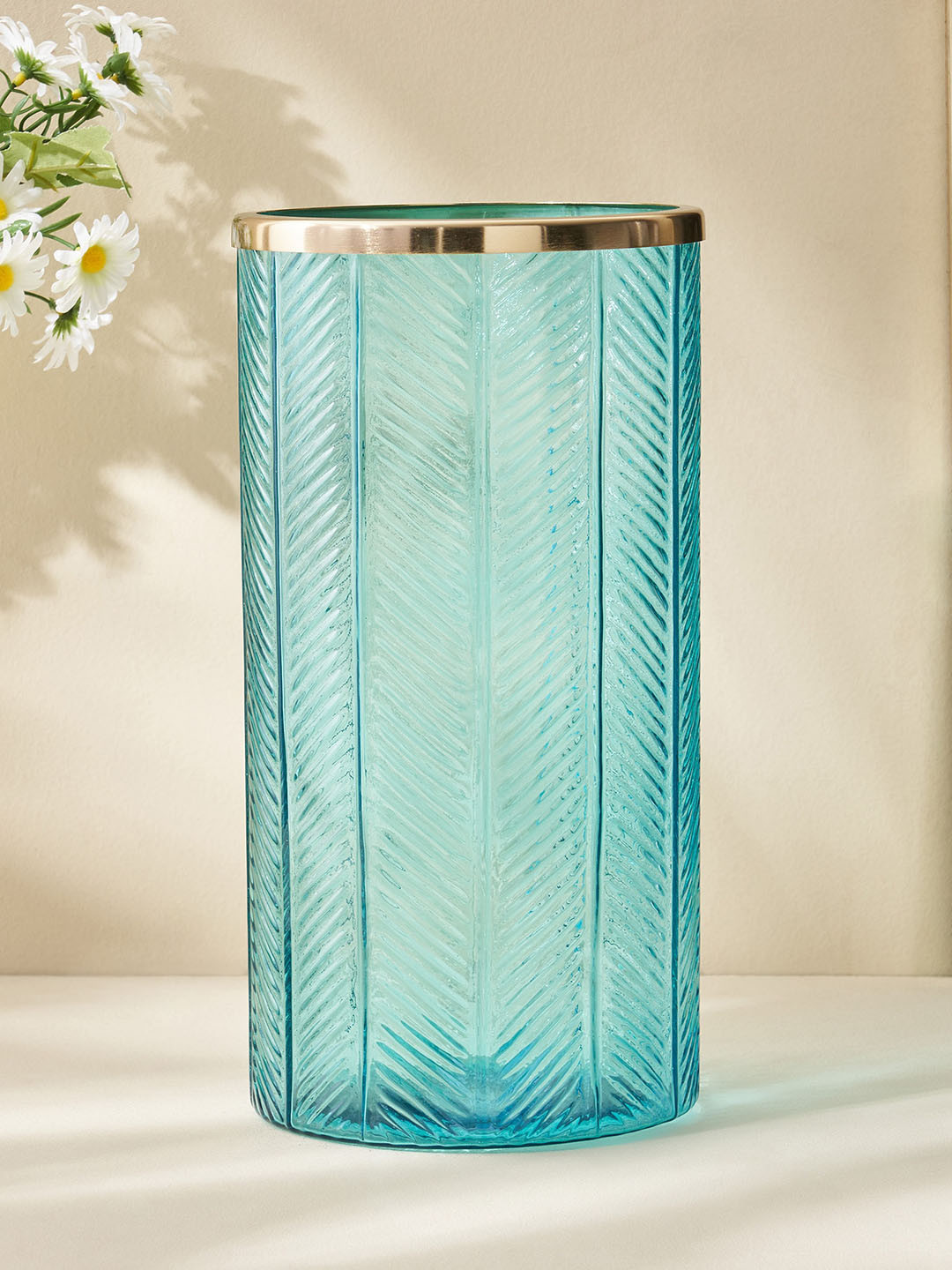 Buy Home Centre Brian Jacek Blue Embossed Glass Vase - Vases for Unisex ...