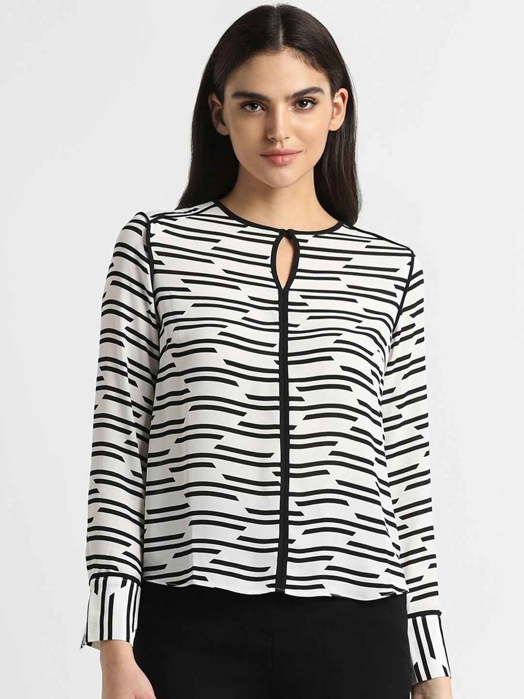 Buy Allen Solly Woman Keyhole Neck Geometric Printed Regular Top Tops