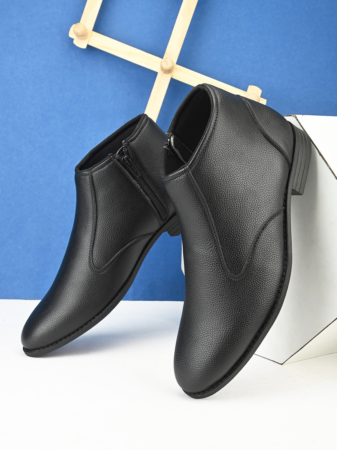 Buy The Roadster Lifestyle Co. Men Black Textured Mid Top Regular Boots ...