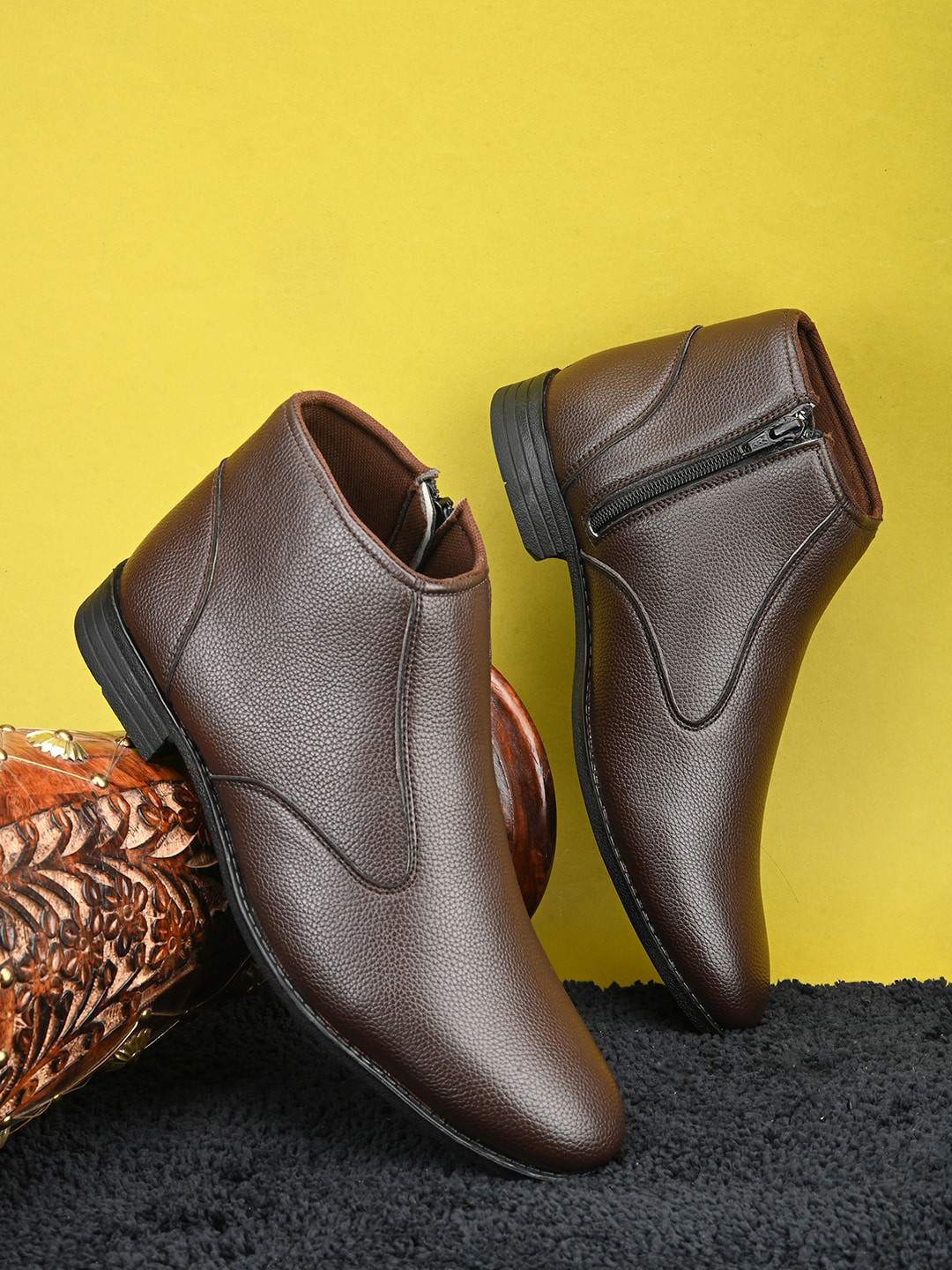 Buy The Roadster Lifestyle Co. Men Brown Textured Mid Top Regular Boots ...