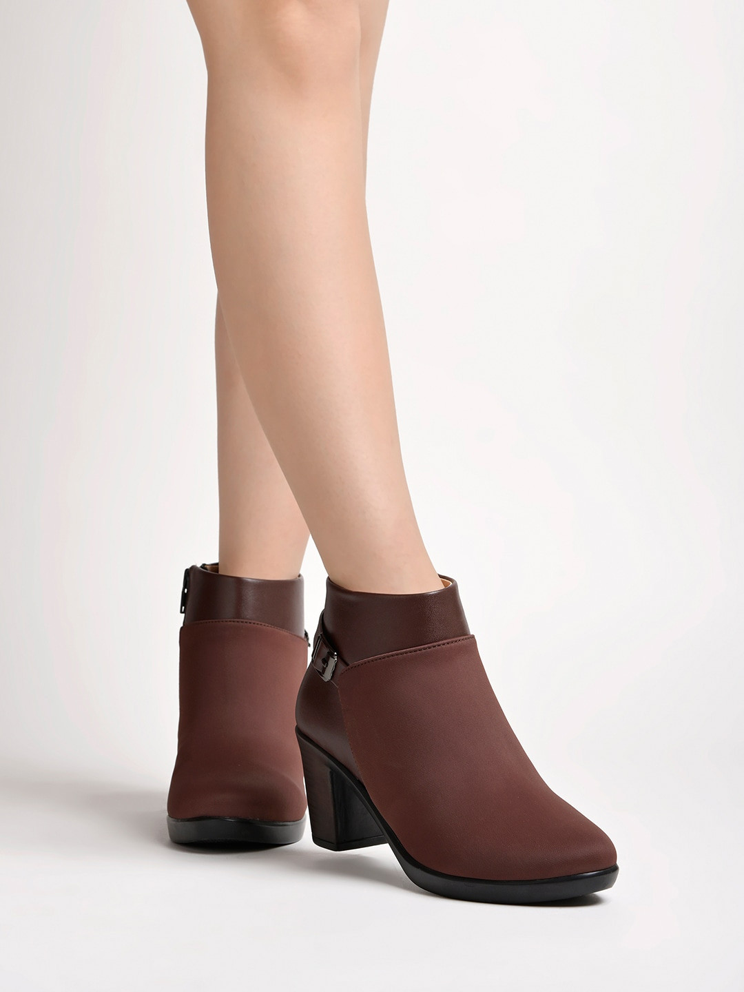Buy Shoetopia Women Mid Top Block Heeled Regular Boots With Buckle ...
