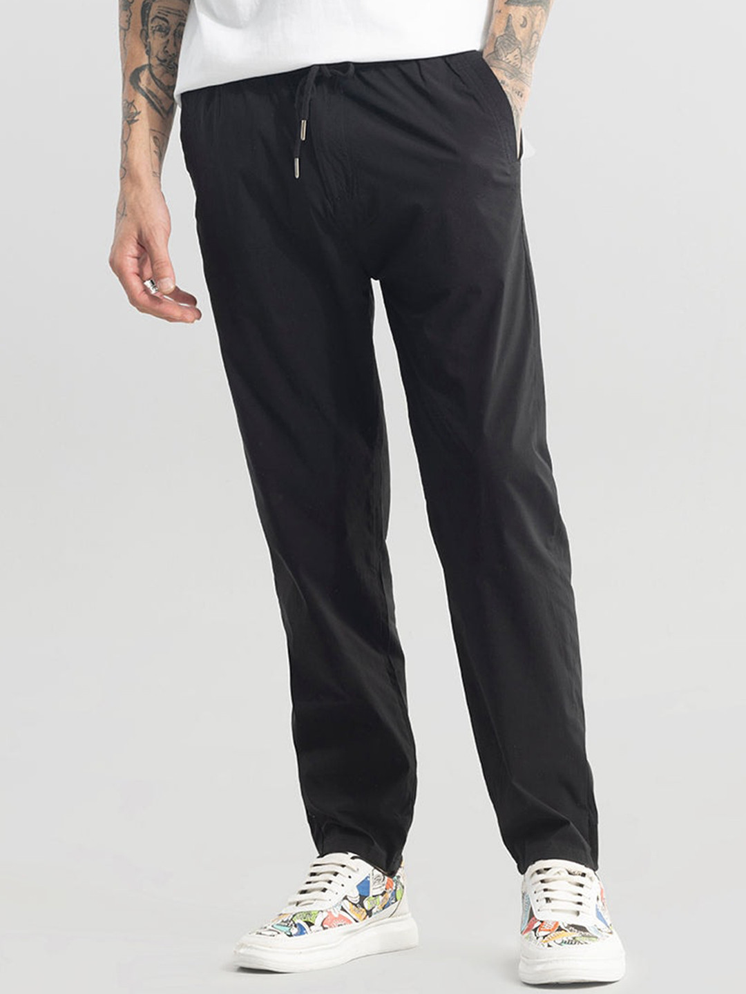 Buy Snitch Men Smart Tapered Fit High Rise Joggers - Trousers for Men ...