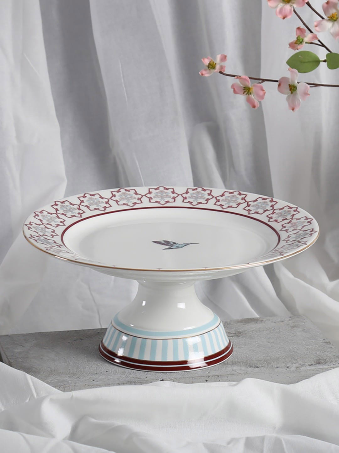 Buy India Circus White & Metallic Toned Bone China Cake Stand With 22KT ...
