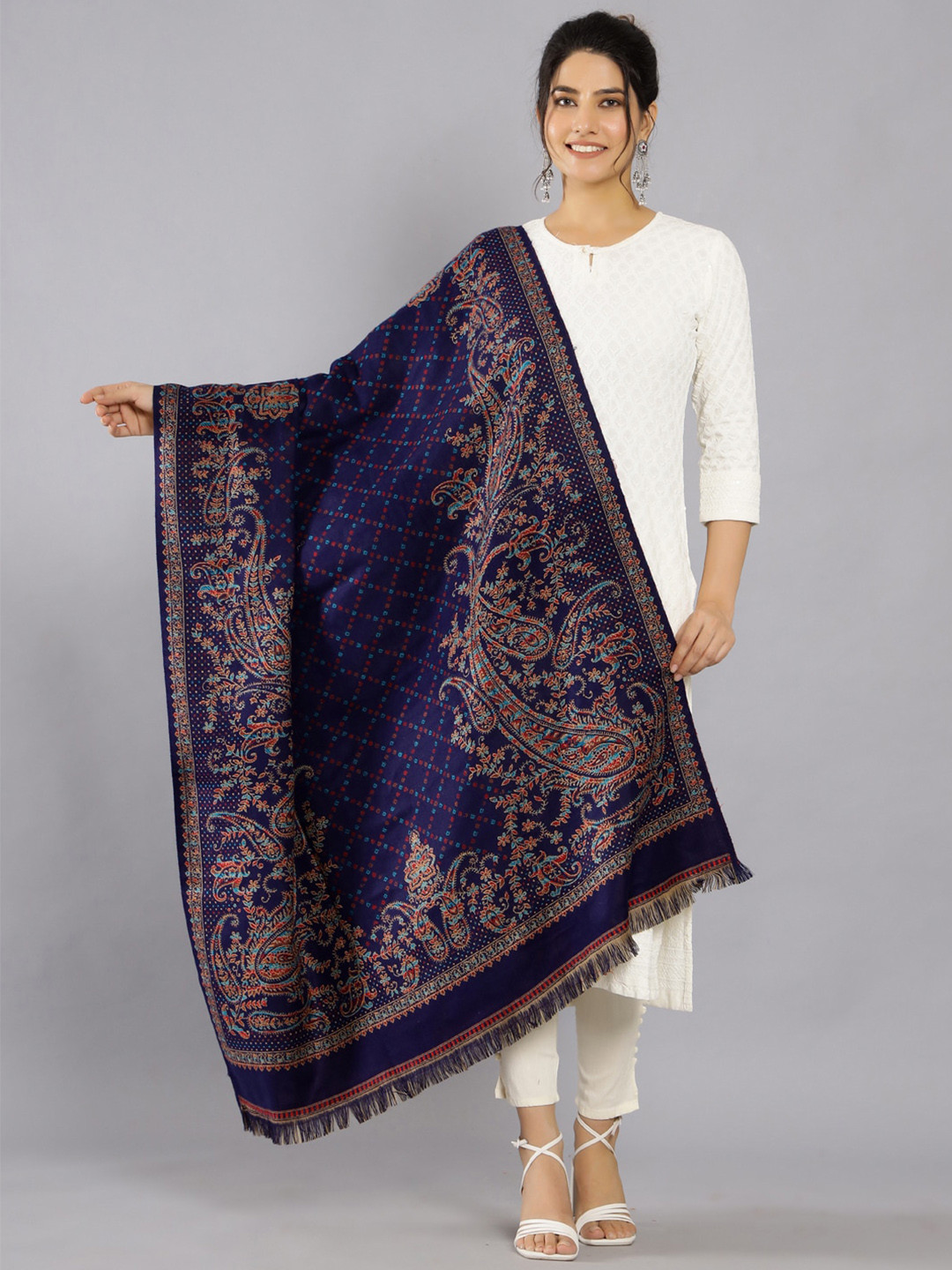 Buy HANDICRAFT PALACE Kashmiri Kani Ethnic Motif Woven Design Shawl ...