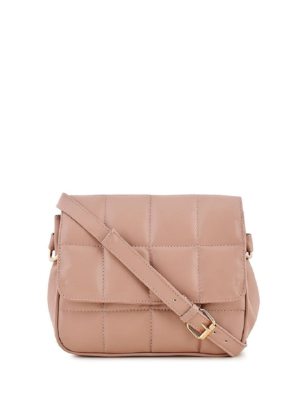 Buy DressBerry Peach Color Textured Quilted Structured Sling Bag ...