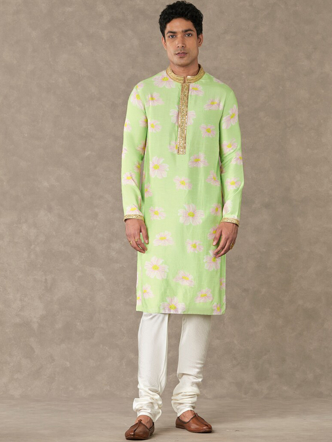 Buy Masaba Floral Embroidered Thread Work Floral Raw Silk Kurta ...
