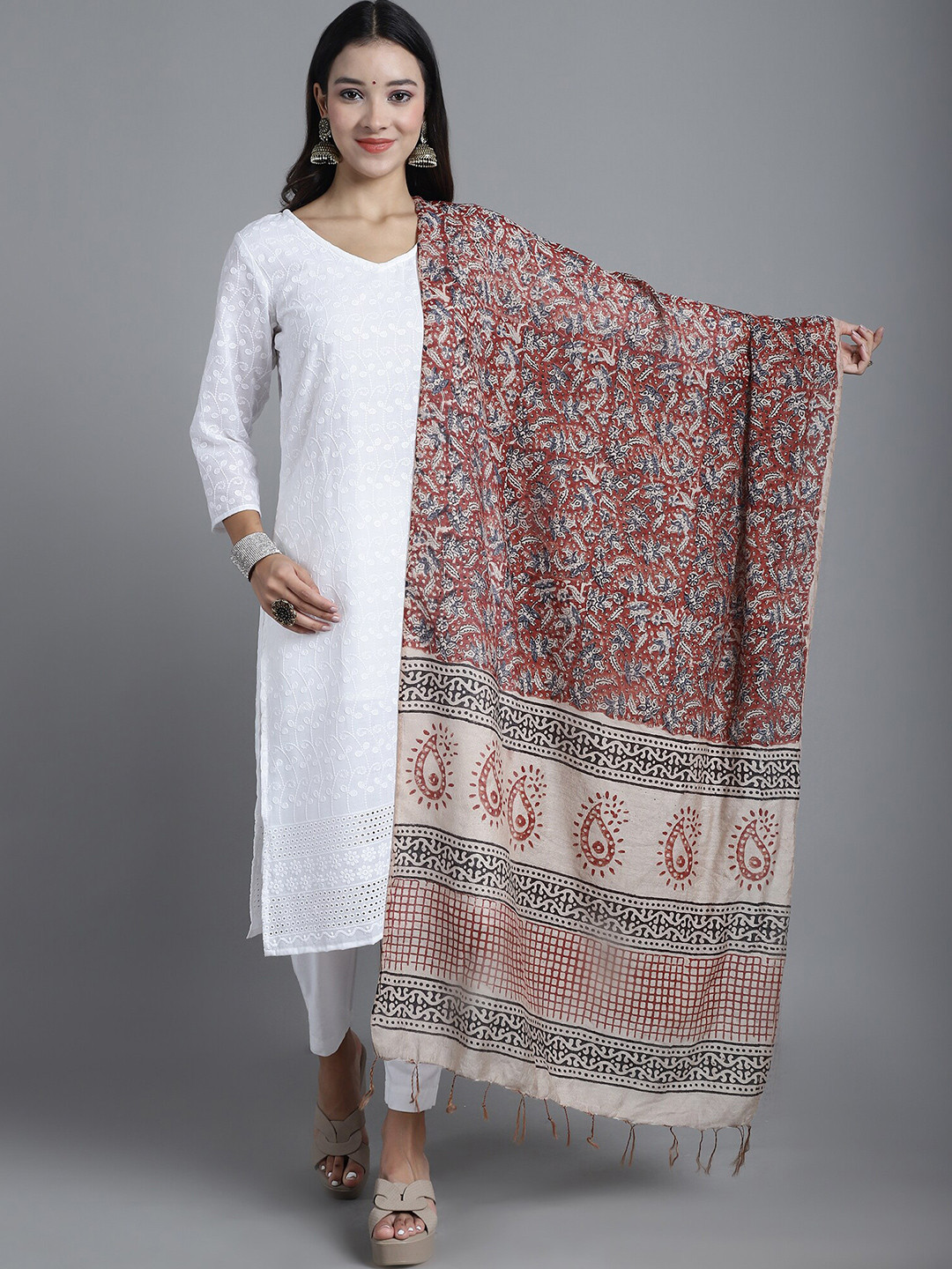 Buy LOOM LEGACY Ethnic Motifs Printed Linen Dupatta - Dupatta for Women ...