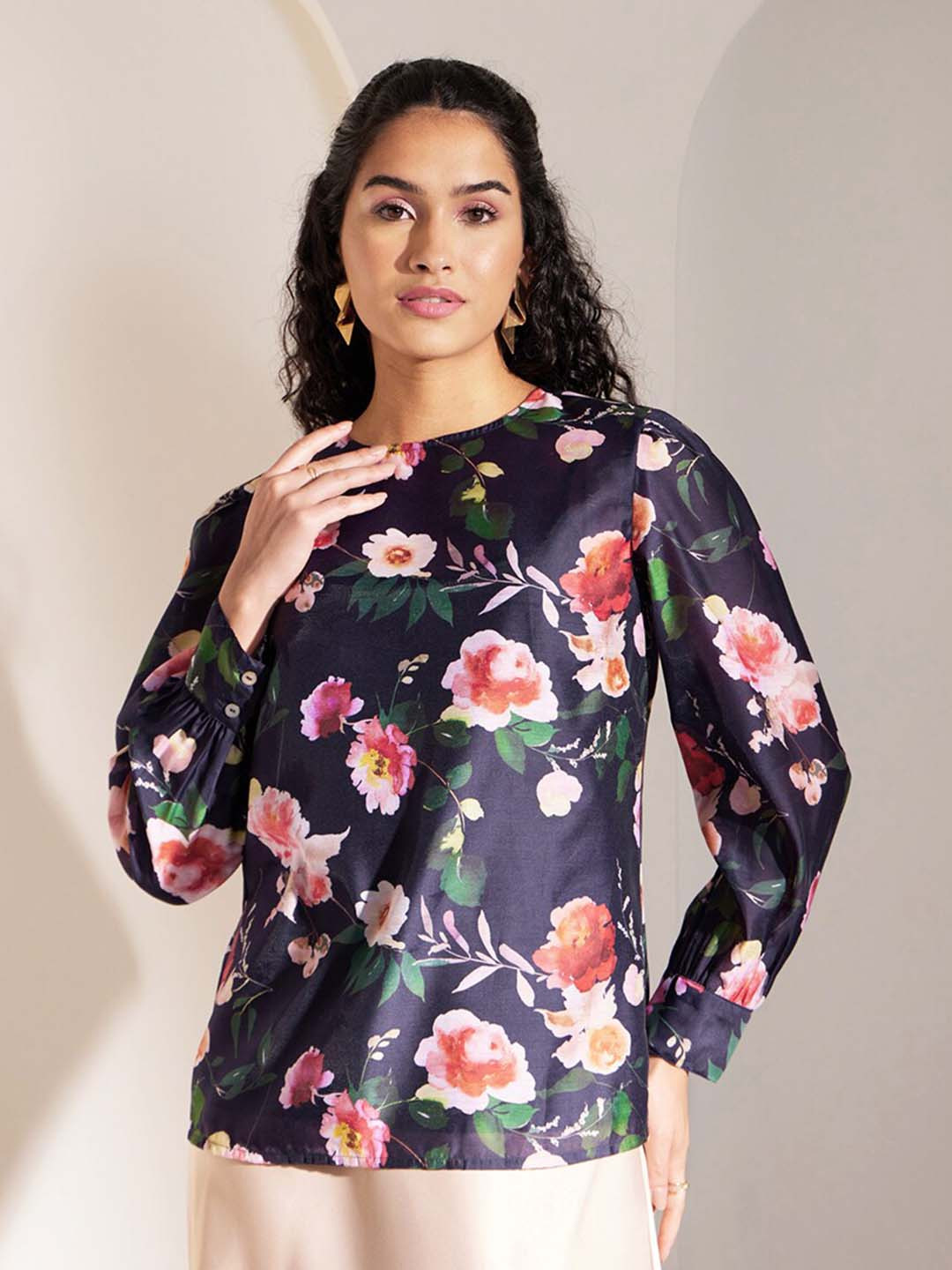 Buy FableStreet Floral Printed Cuffed Sleeves Top - Tops for Women ...