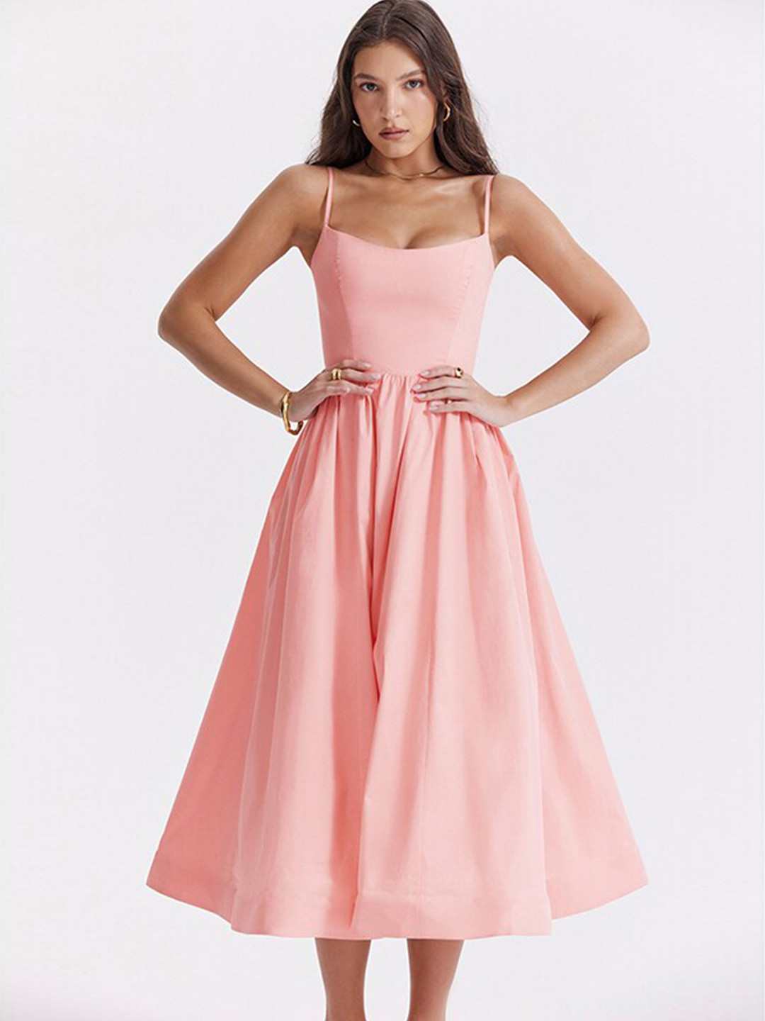 Buy StyleCast Pink Shoulder Strap Fit & Flare Midi Dress - Dresses for ...