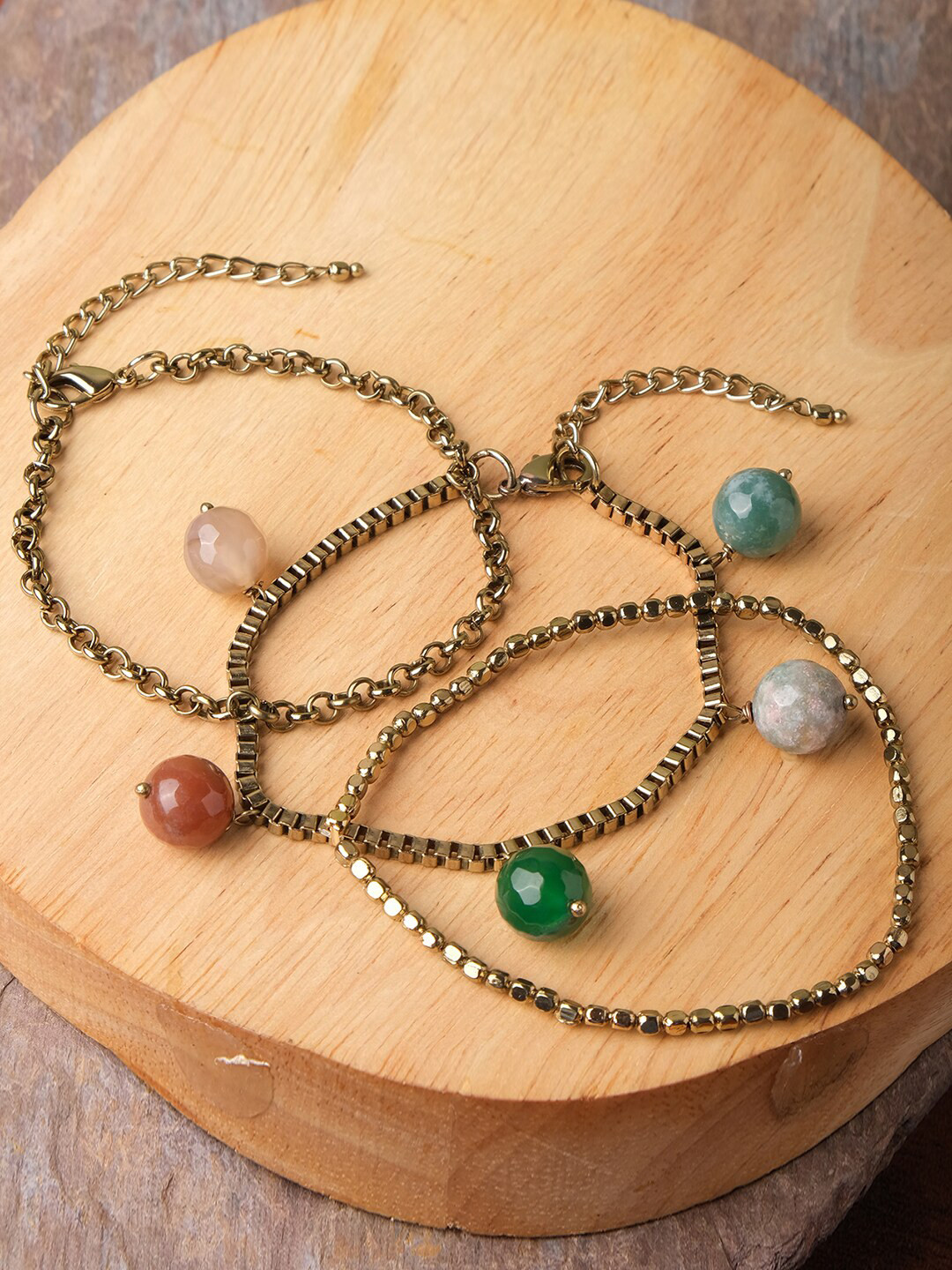 Buy XPNSV Women Set Of 3 Gold Plated Onyx Gold Plated Link Bracelet ...