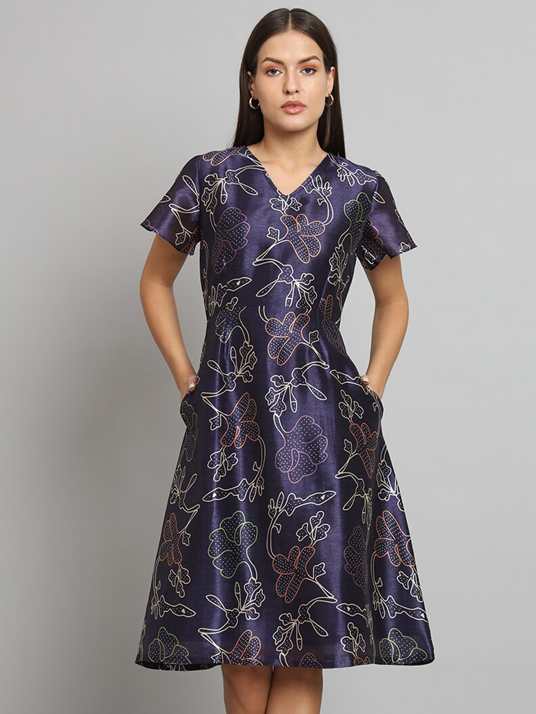 Buy PowerSutra Floral Printed Silk Fit & Flare Dress - Dresses for ...