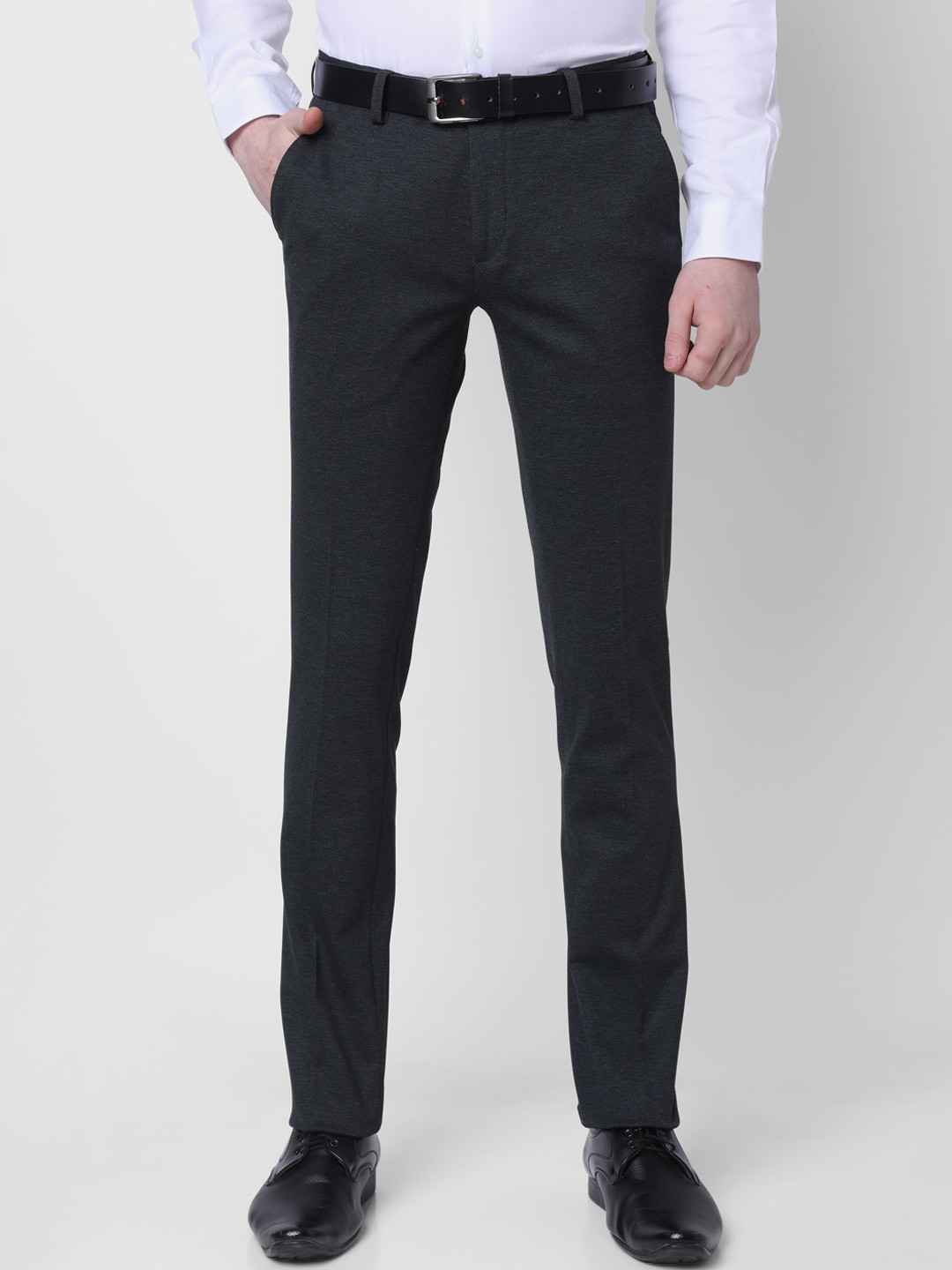 Buy J Hampstead Men Textured Slim Fit Cotton Formal Trousers - Trousers ...