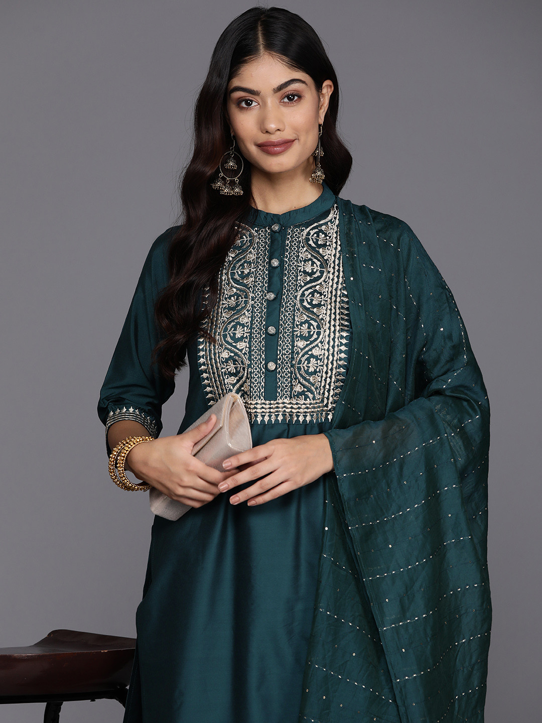 Buy Gerua By Libas Floral Yoke Design Regular Sequinned Kurta With ...