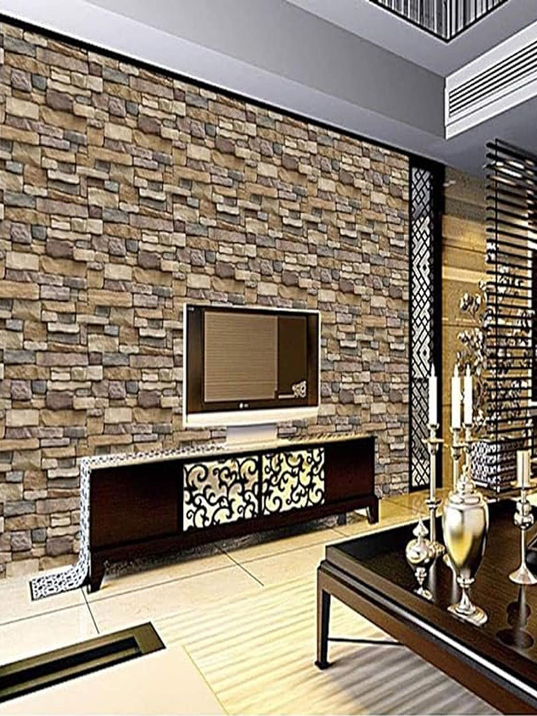 Buy Univocean Beige & Brown 3D Modern Brick Stone Design PVC Self ...